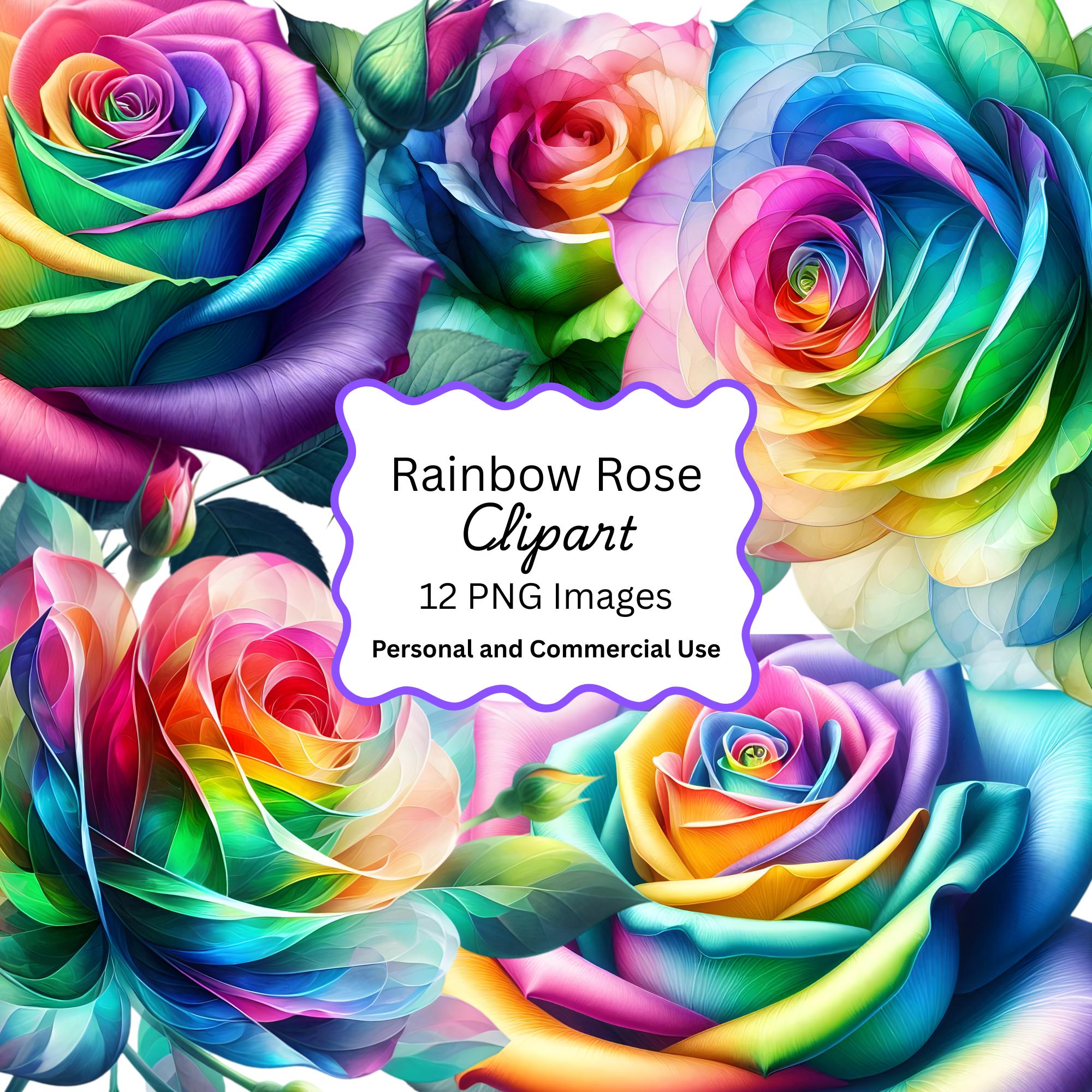 Rainbow Rose Clipart: 12 Watercolor Floral Images (digital Download) - Etsy