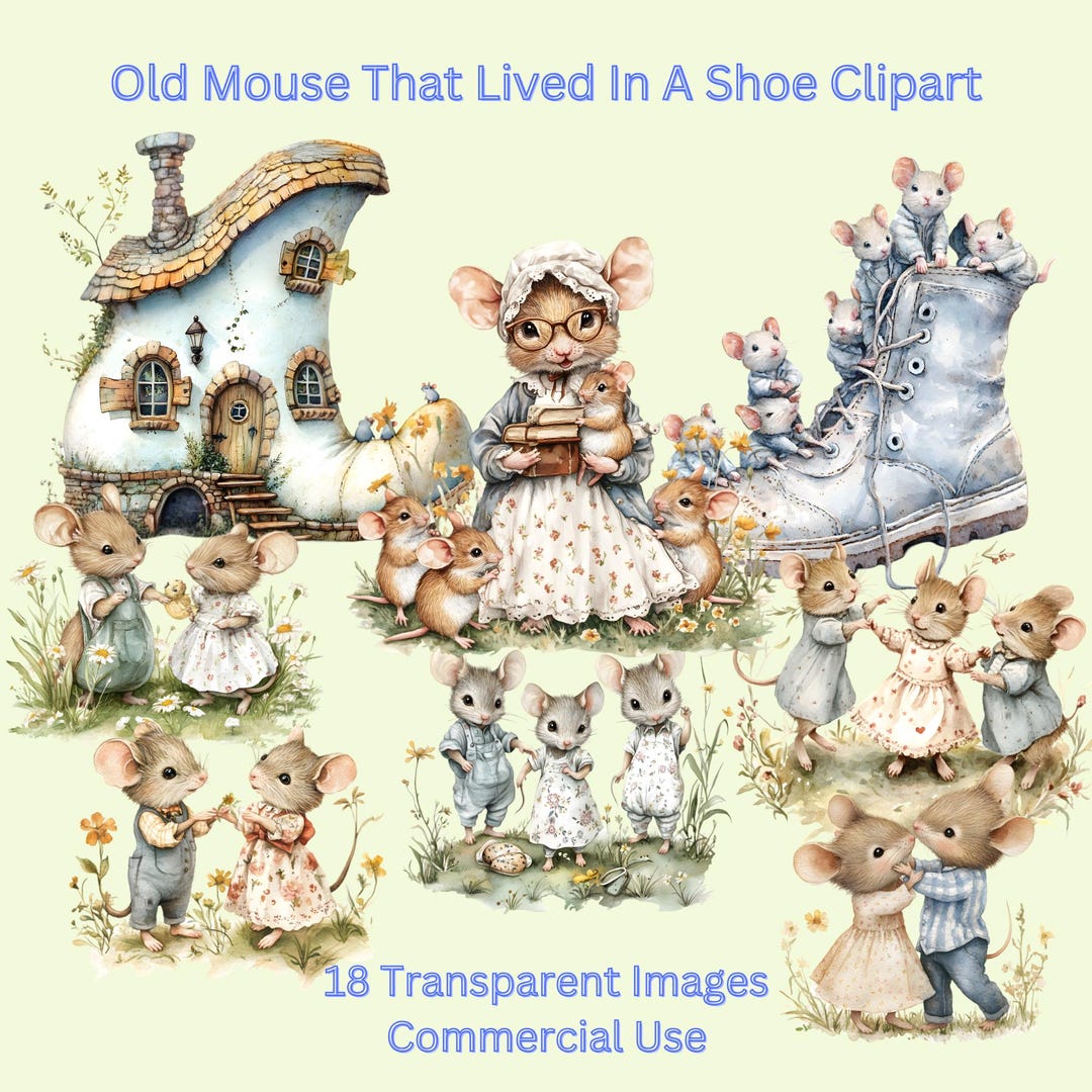Mouse in Shoe Clipart: Watercolor Mice, Shoe House (digital Download ...