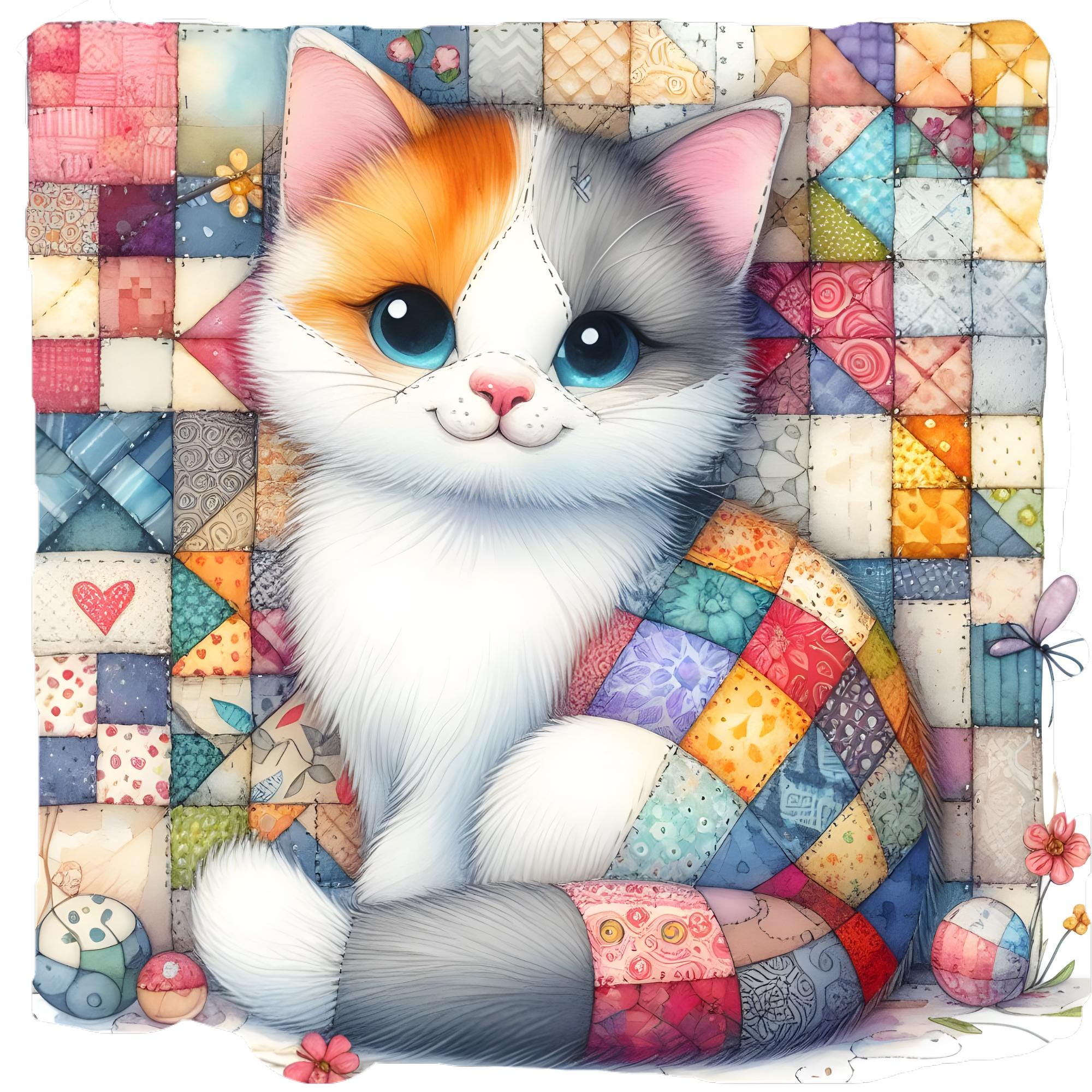 Patchwork Cat Clipart: Watercolor Style, Commercial Use (PDF) - Etsy