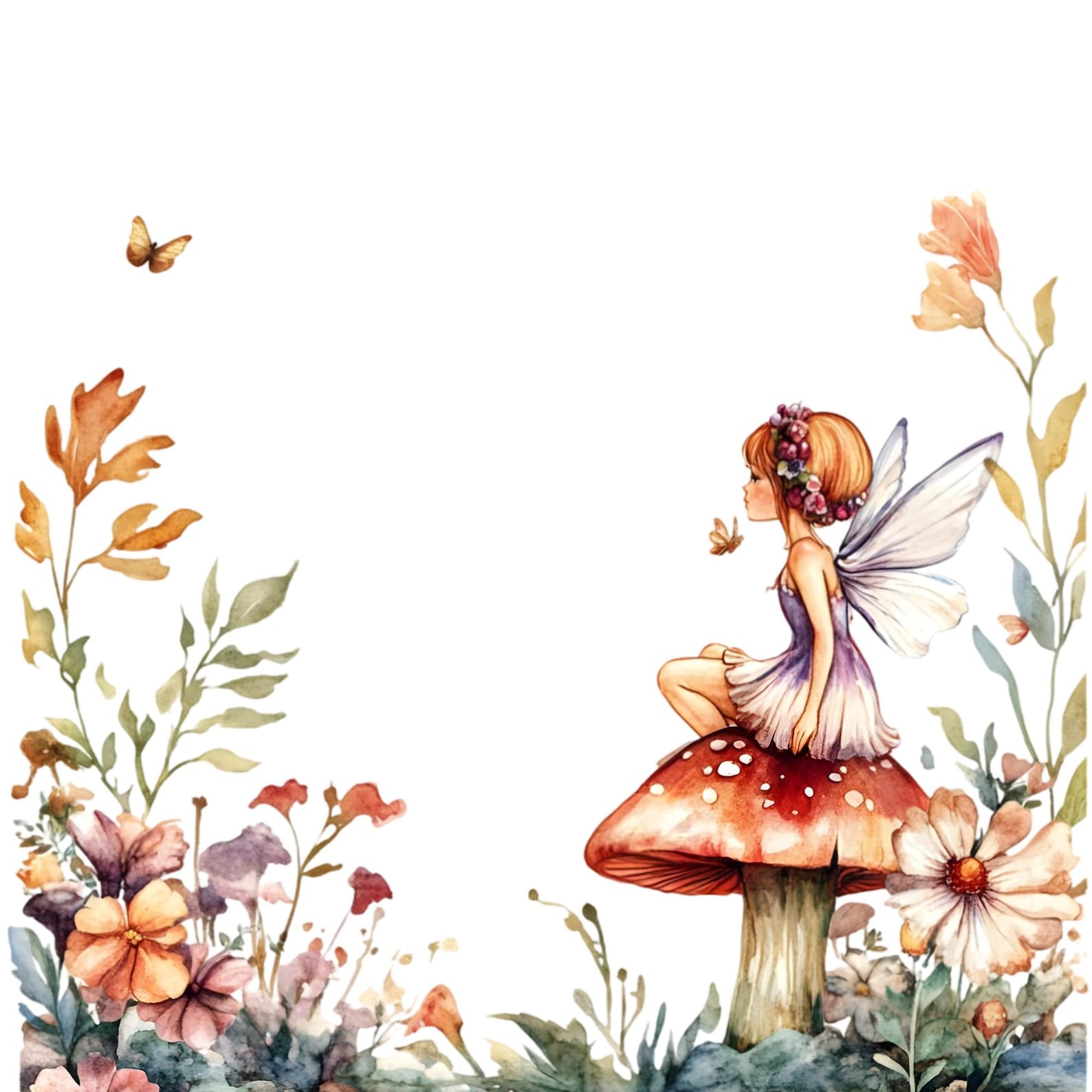 Fairy Garden Border Clipart: Watercolor Floral Images (digital Download ...