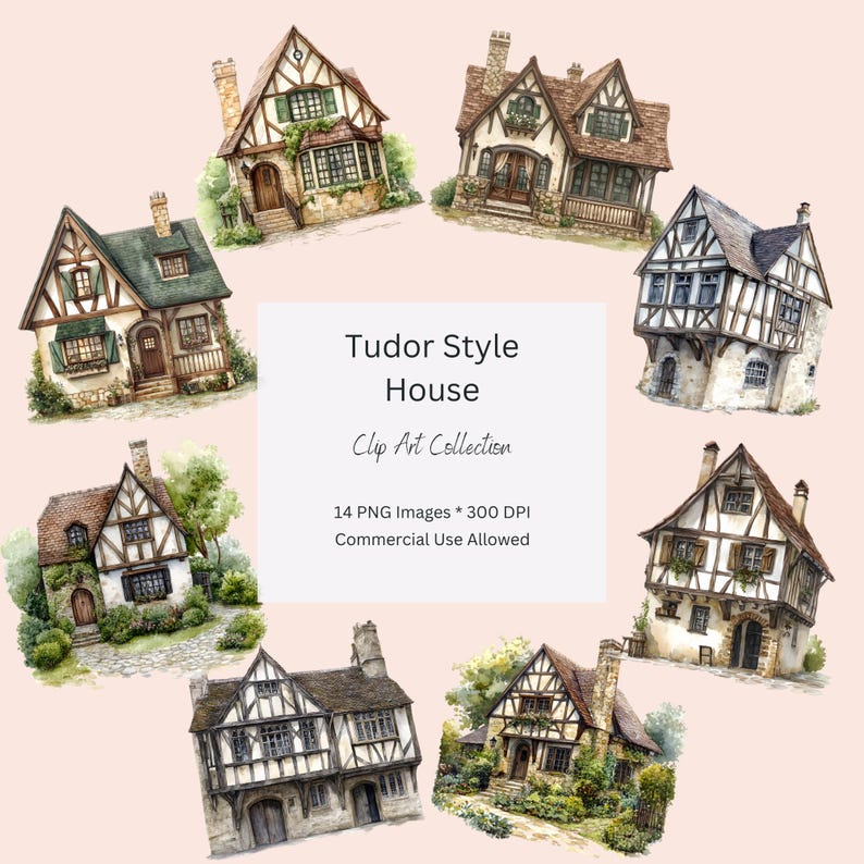 Watercolor Tudor House Clipart: Commercial Use Graphics (digital ...