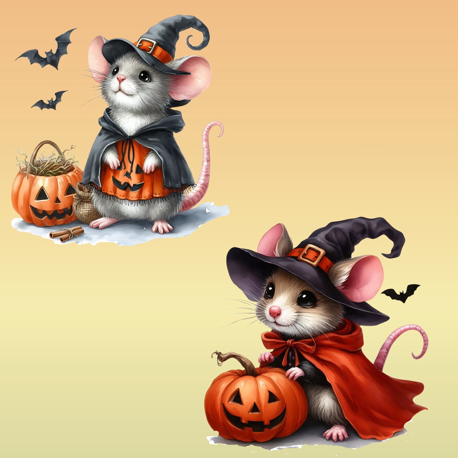 Watercolor Halloween Mouse Clipart: Transparent Images (digital ...