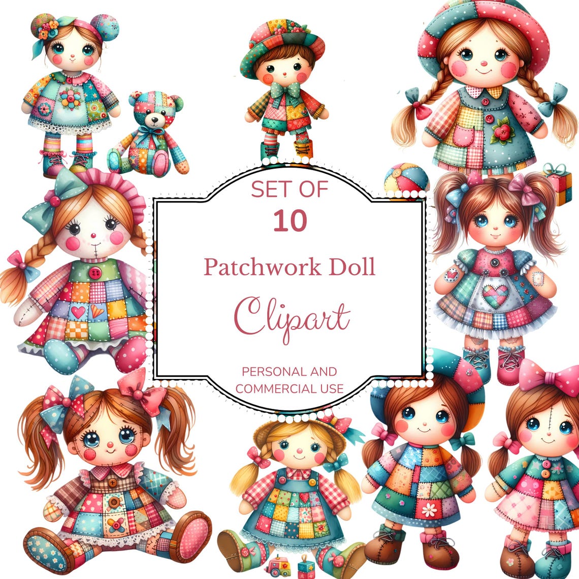Patchwork Doll Clip Art. Toys. Transparent Image. Commercial Use. Craft ...