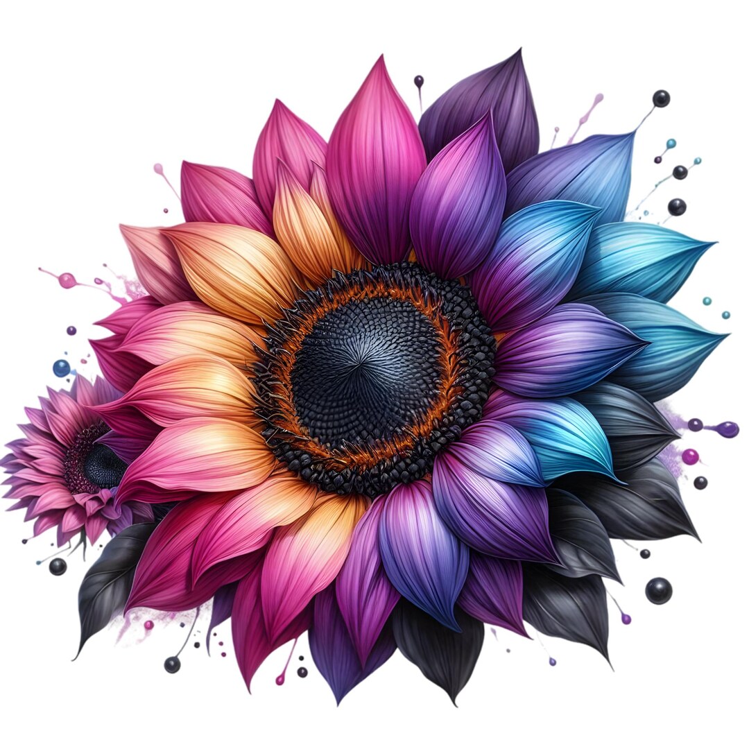 Rainbow Sunflower Clipart. Printable Watercolour Images. Florals ...