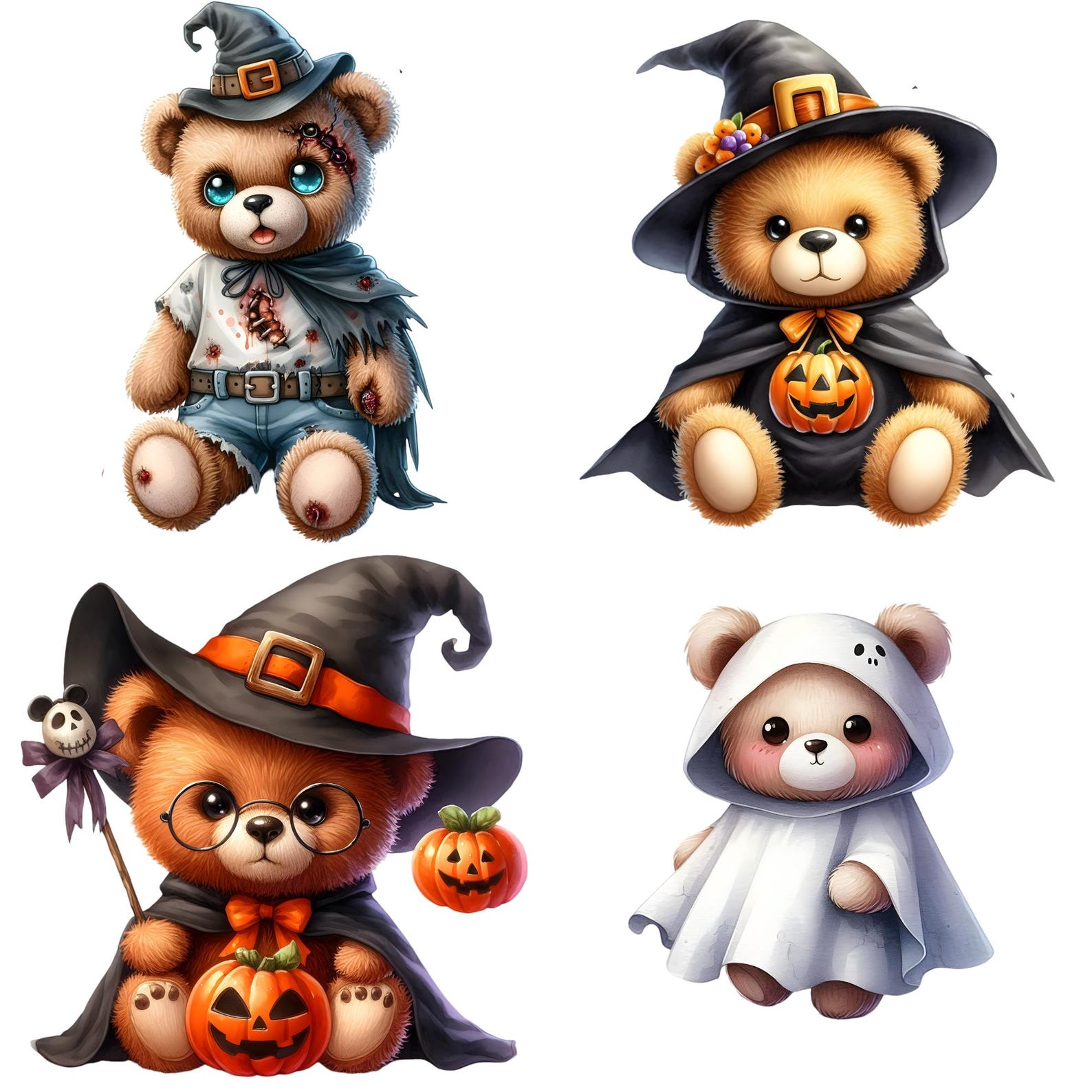 18 Cute Halloween Bear Clipart. Printable Watercolour Downloads ...