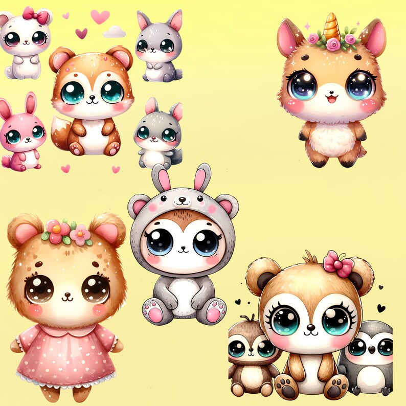 Kawaii Animal Clip Art. Watercolour, Transparent Images. Commercial Use ...
