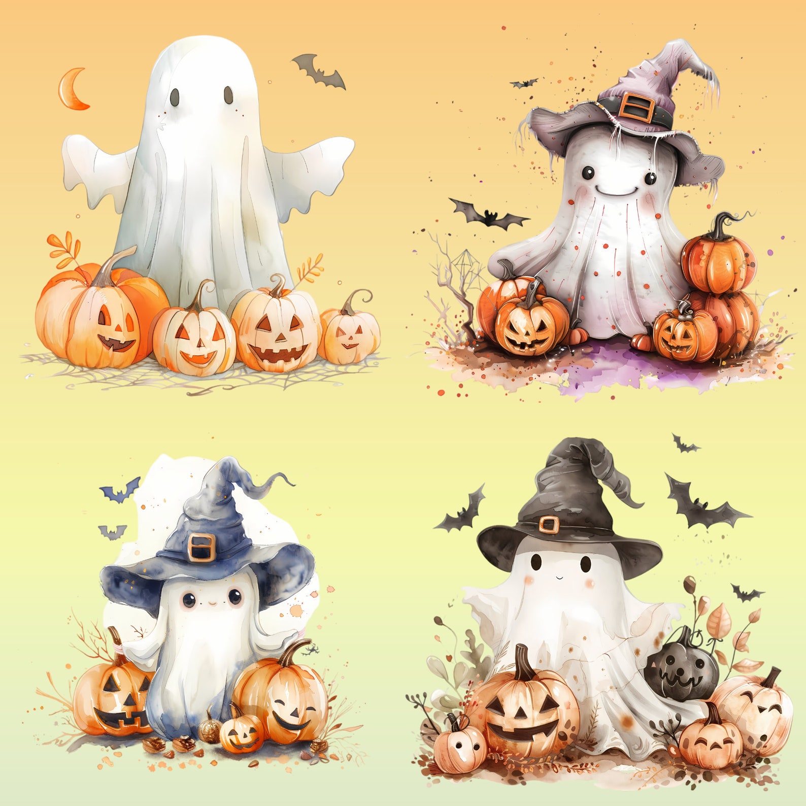 Cute Halloween Ghost Clip Art. Watercolour. Transparent Image ...