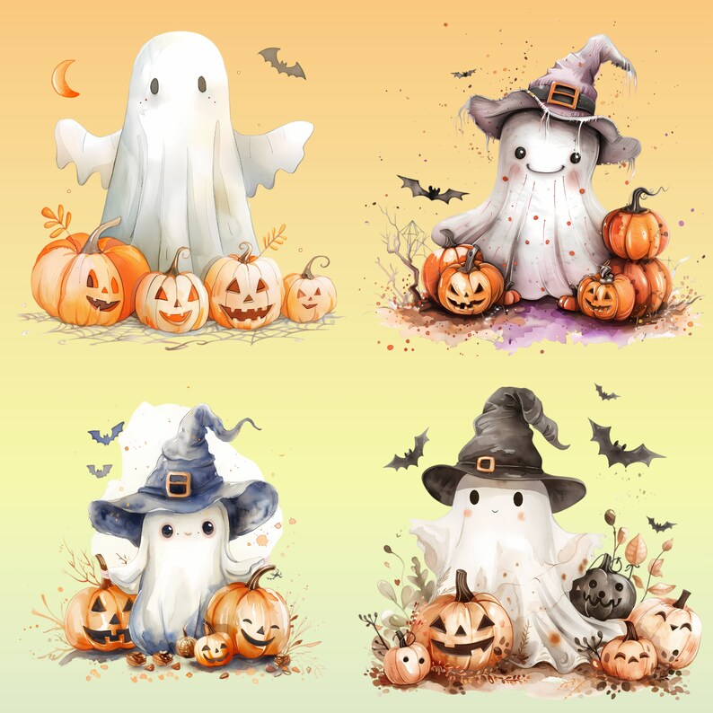 Cute Halloween Ghost Clip Art. Watercolour. Transparent Image ...