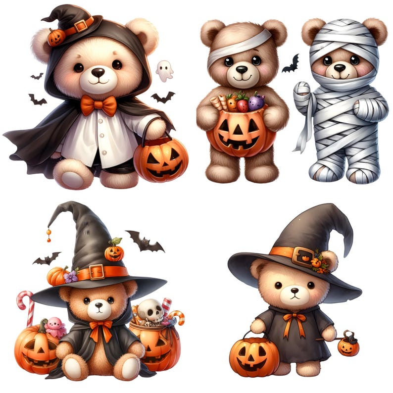 18 Cute Halloween Bear Clipart. Printable Watercolour Downloads ...