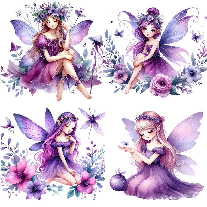 Purple Fairy Clipart, Transparent PNG Images (digital Download) - Etsy