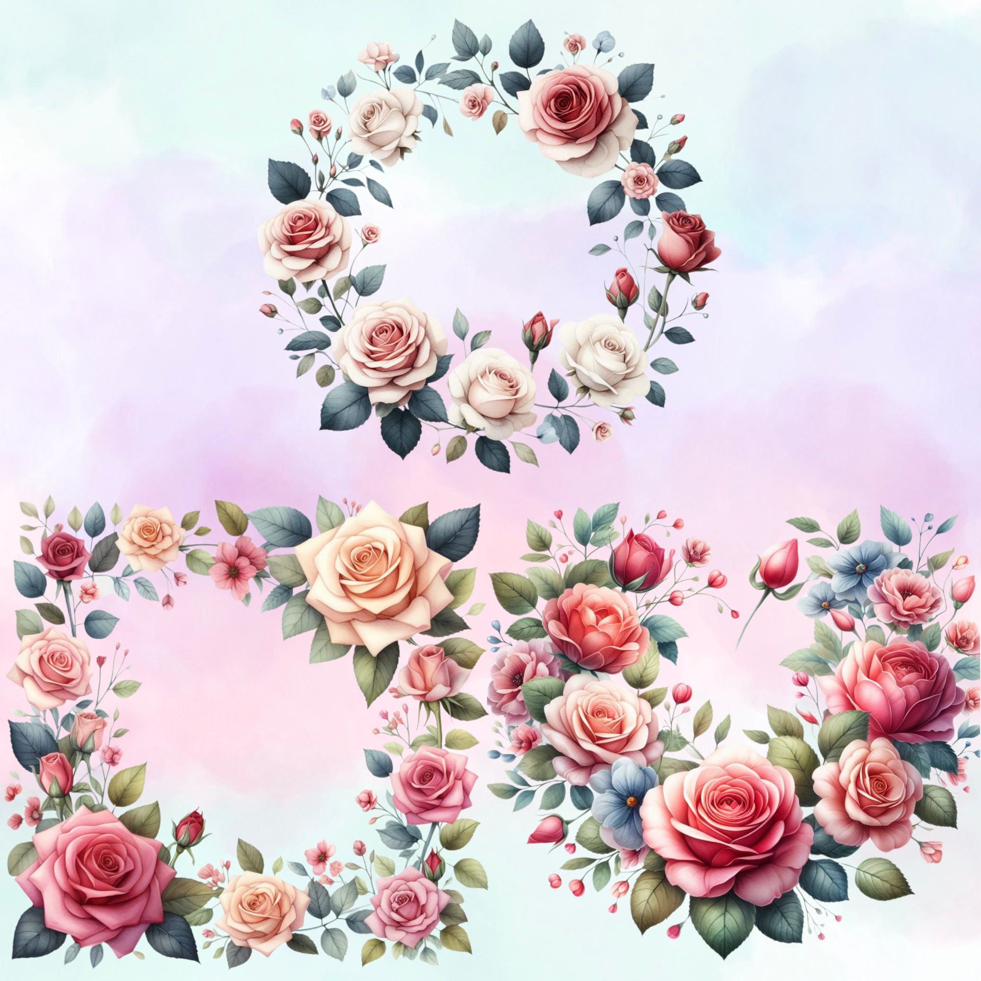 Rose Flower Frame Clip Art. Instant Digital Download. Transparent ...