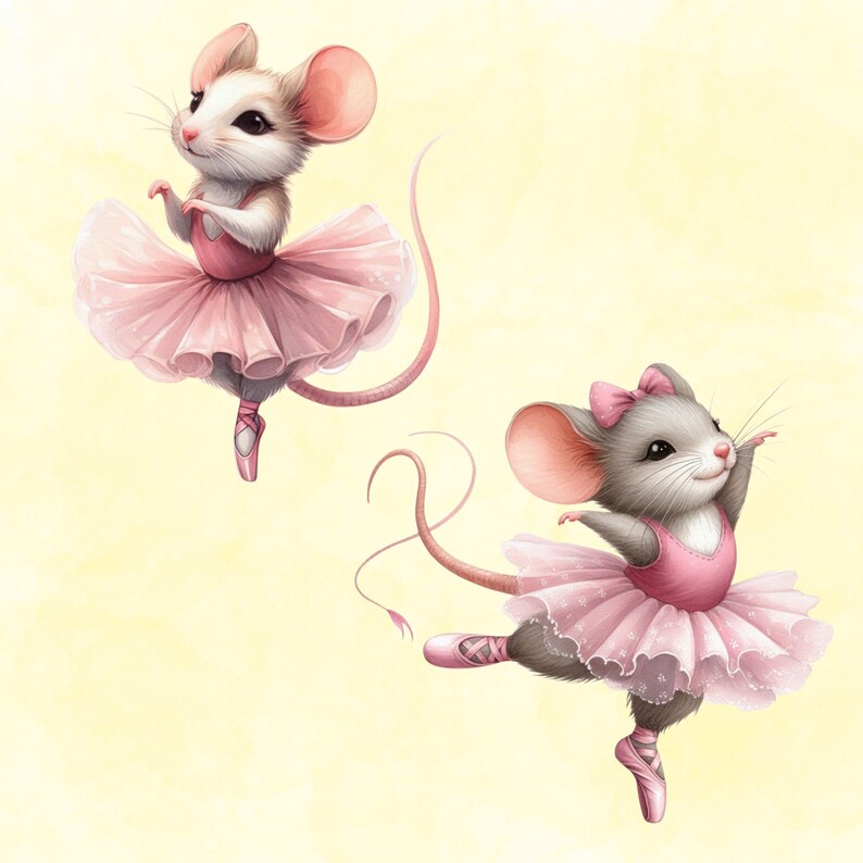 Ballerina Mouse Clip Art Pack. Transparent Background, Instant Digital ...