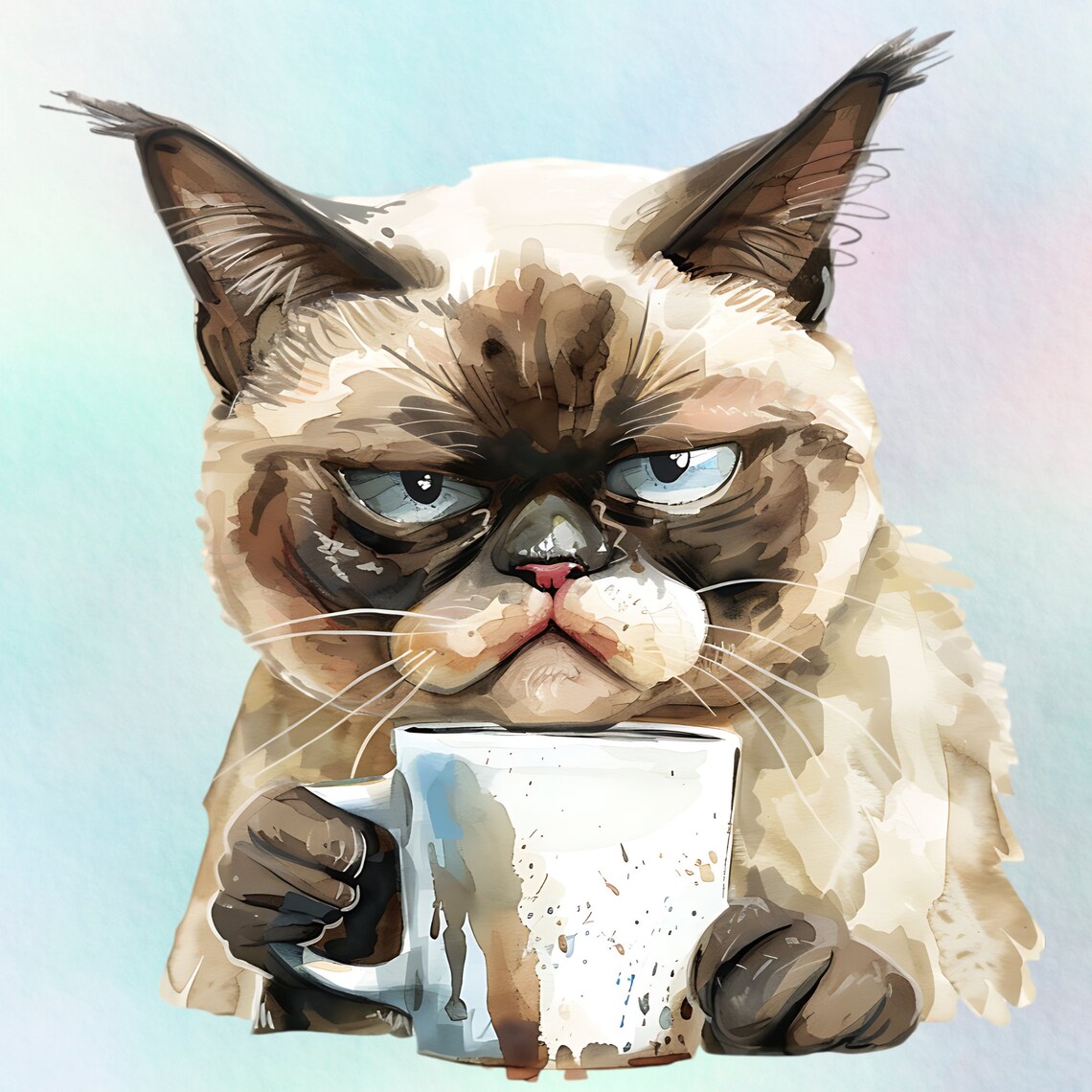 Cats Need Coffee Too Clipart. Watercolour. Grumpy Cat. Commercial Use ...