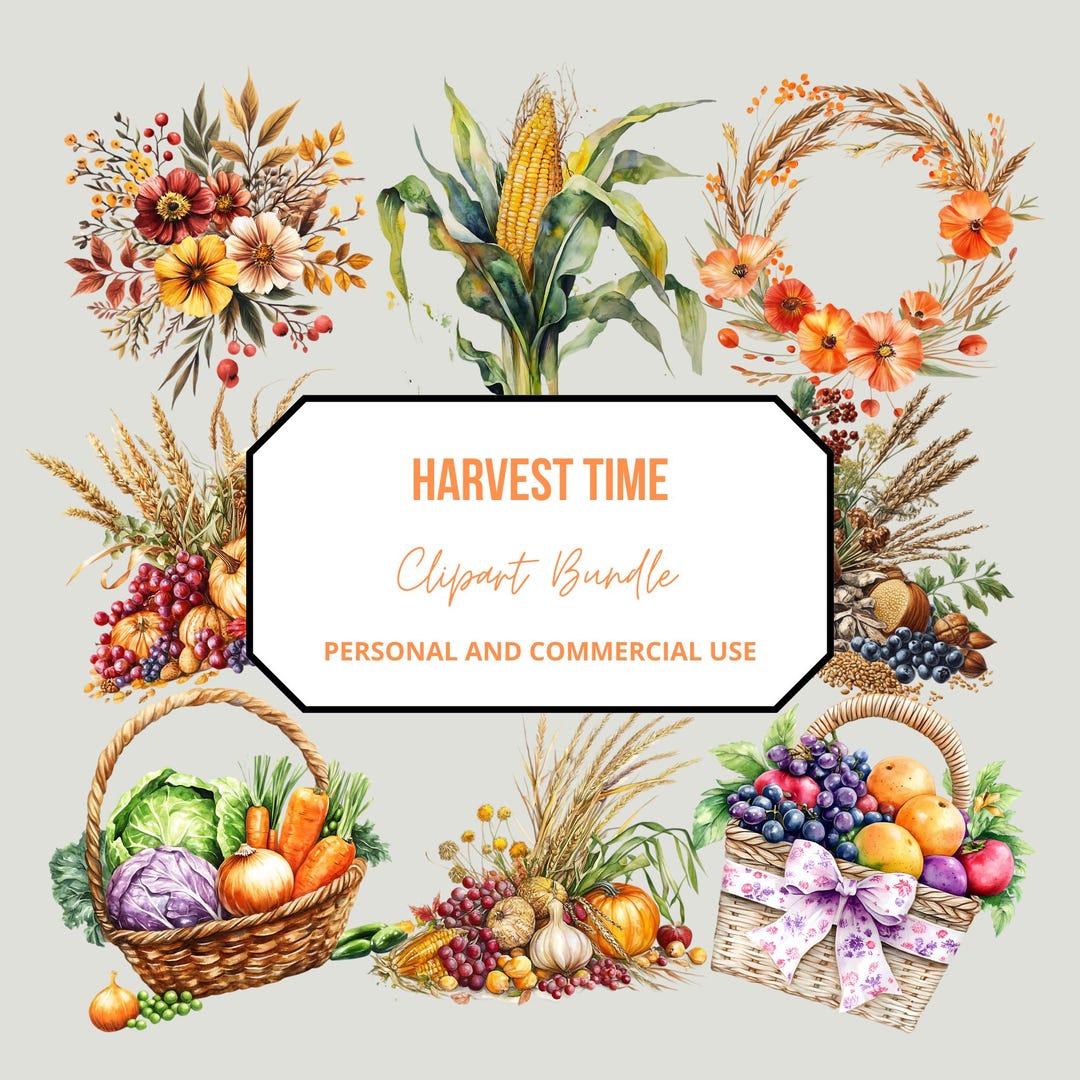 Harvest Time Clip Art.watercolour. 22 Transparent Images. Commercial ...