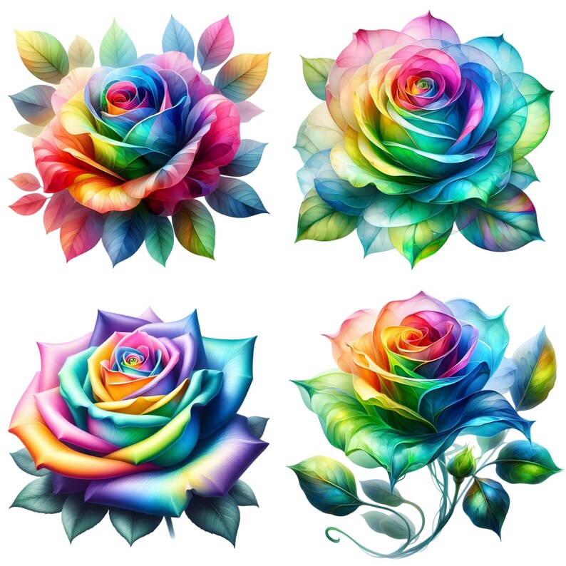 Rainbow Rose Clipart. Watercolour Transparent Images.instant Download ...