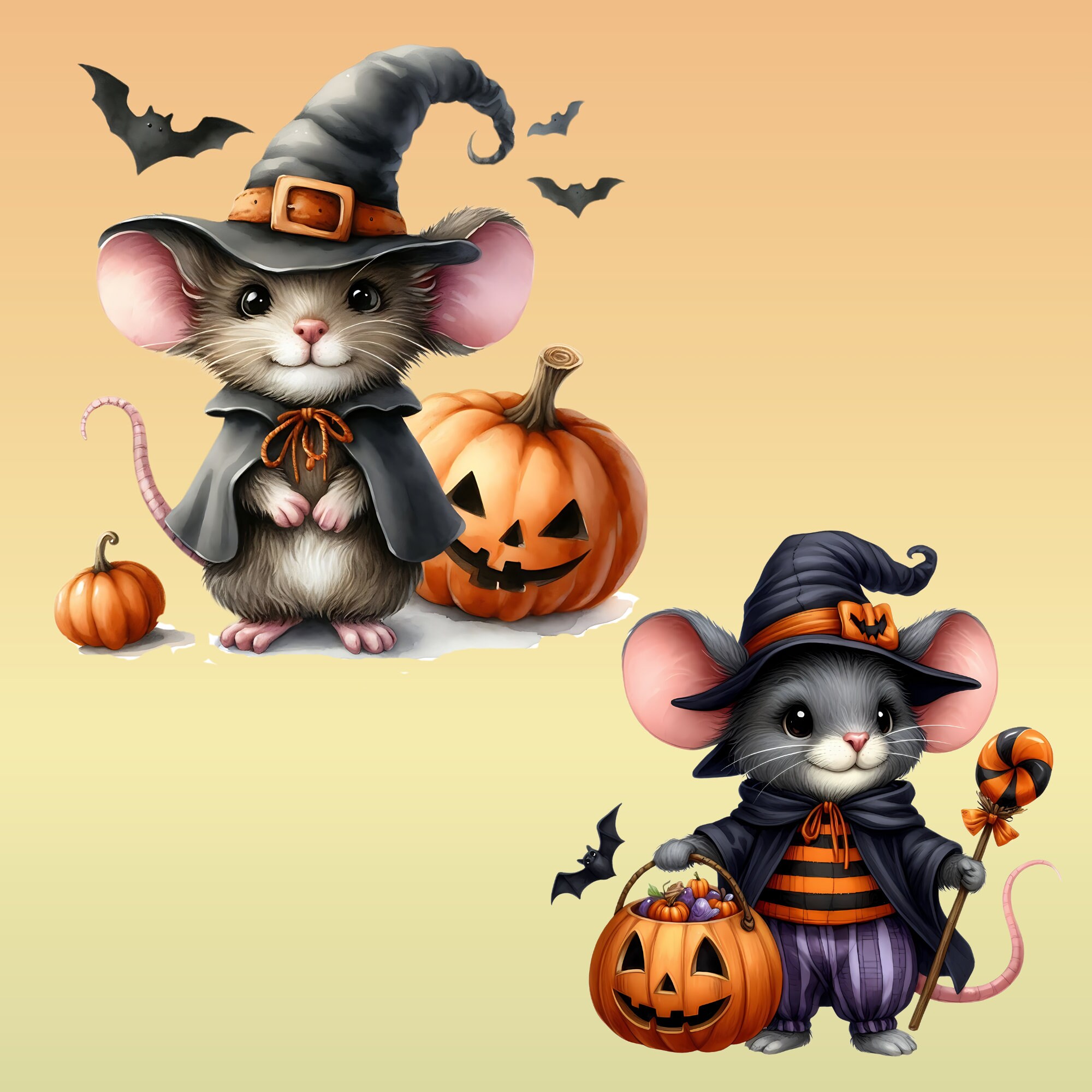 Watercolor Halloween Mouse Clipart: Transparent Images (digital ...