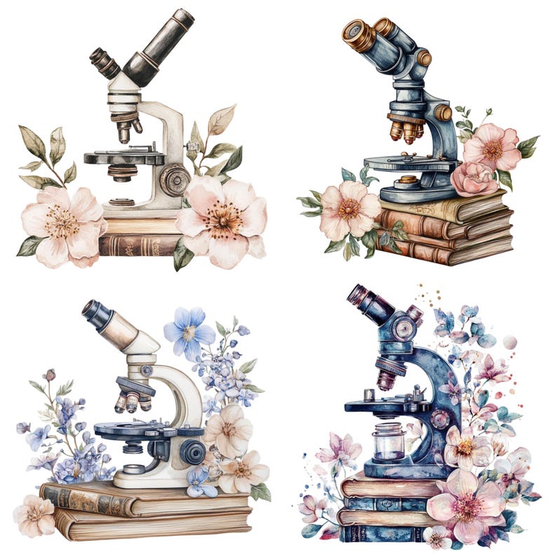 Floral Antique Microscope Clip Art. Transparent Image. Commercial Use ...