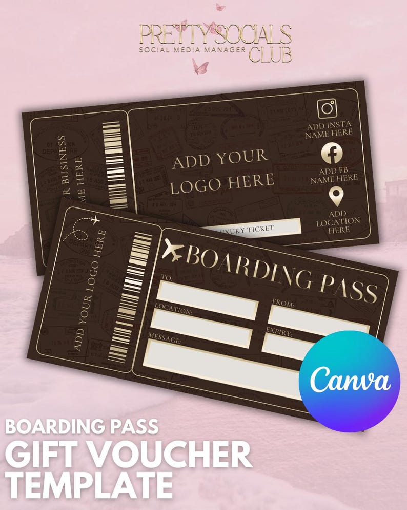 Editable Boarding Pass Gift Voucher | Canva Template - Etsy