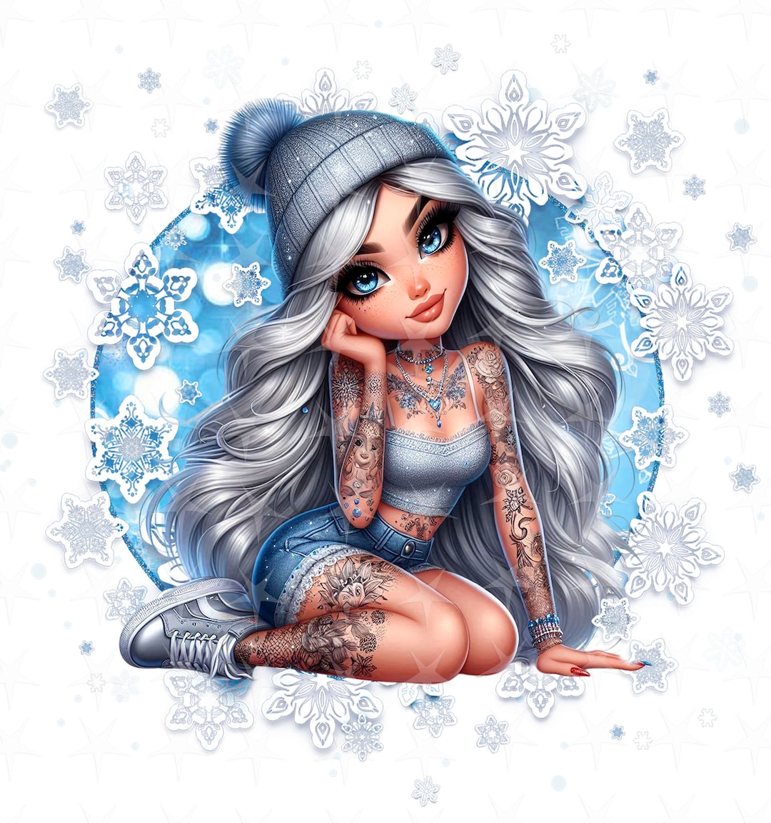 Cute Snow Chibi Girl, Sublimation Design, Instant Download, Snowflakes ...