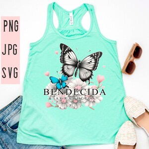Spanish Bible Sublimation Design, Bendecida Y Agradecida, Digital ...