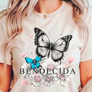 Spanish Bible Sublimation Design, Bendecida Y Agradecida, Digital ...