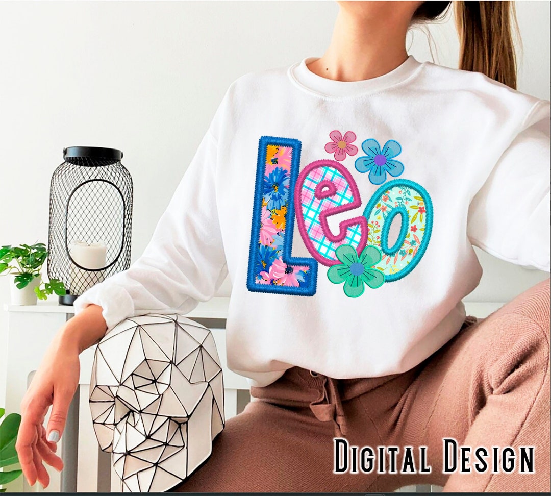 Faux Embroidery PNG Sublimation Design, Stitch Leo Zodiac Patch PNG ...