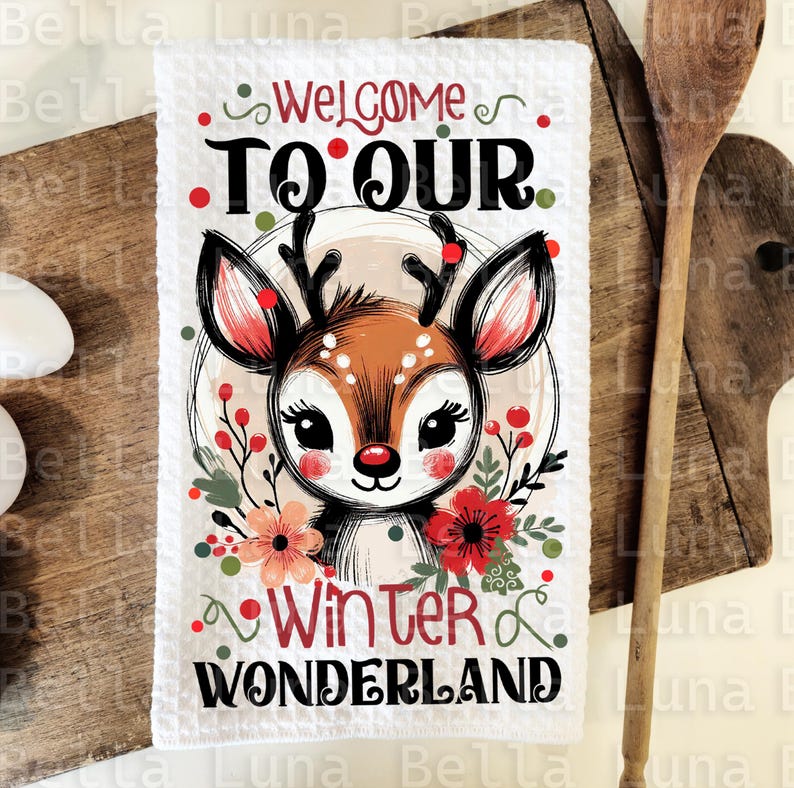 Reindeer Kitchen Towel Sublimation Designs: Christmas PNG (digital ...