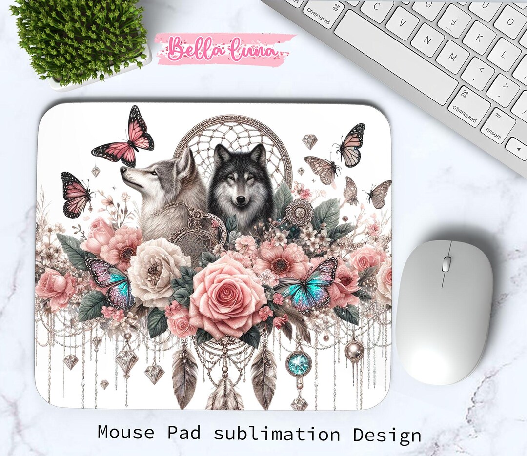 Wolf Mouse Pad Sublimation Design, Cute Mousepad PNG Design, Digital ...