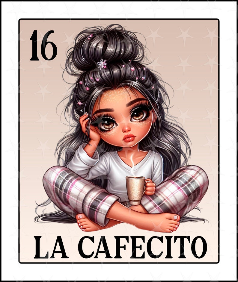 La Cafecito Loteria Card: Chibi Girl Spanish PNG (digital Download) - Etsy