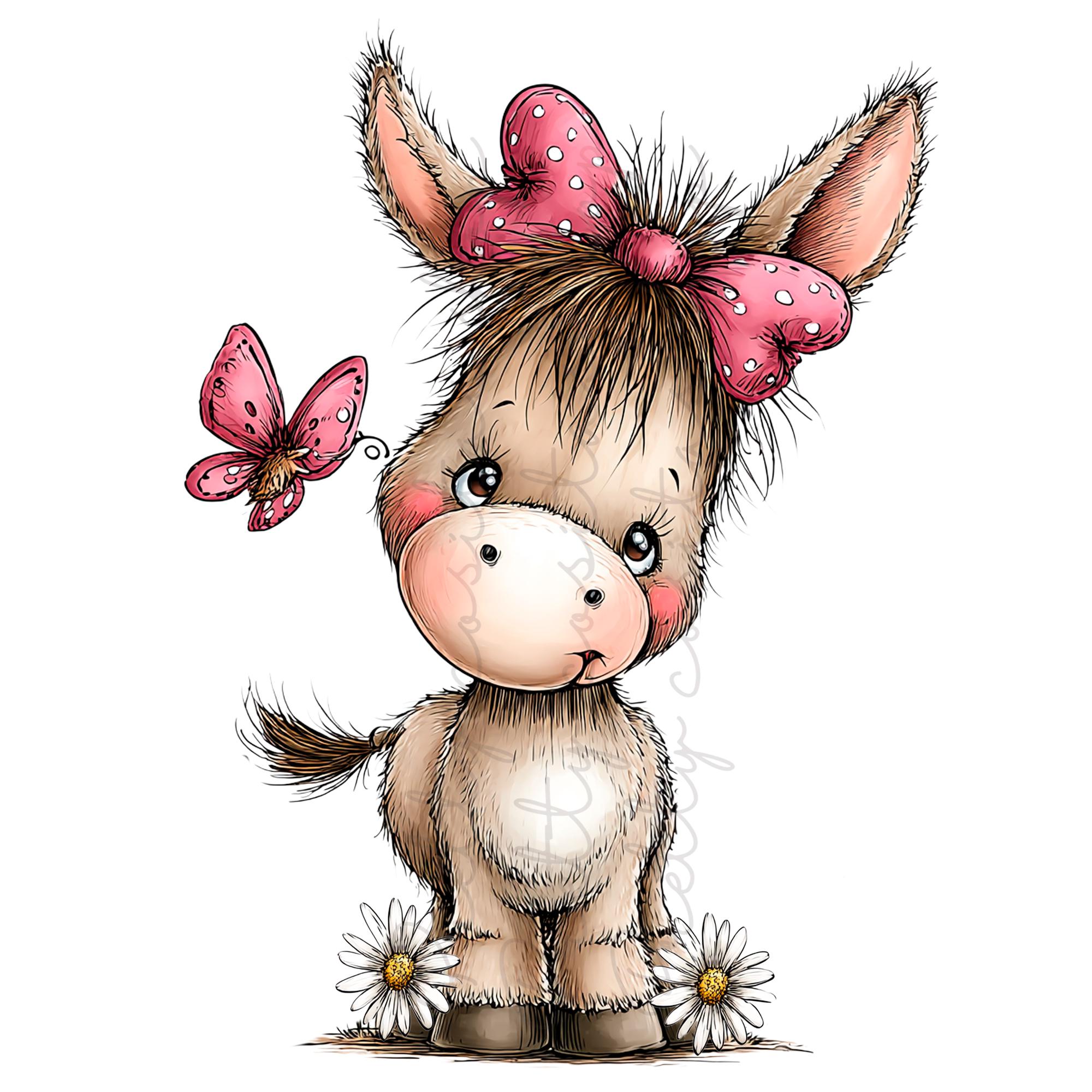 Cute Lovely Donkey Clipart PNG Bundle, Baby Donkey Clipart, Spring ...