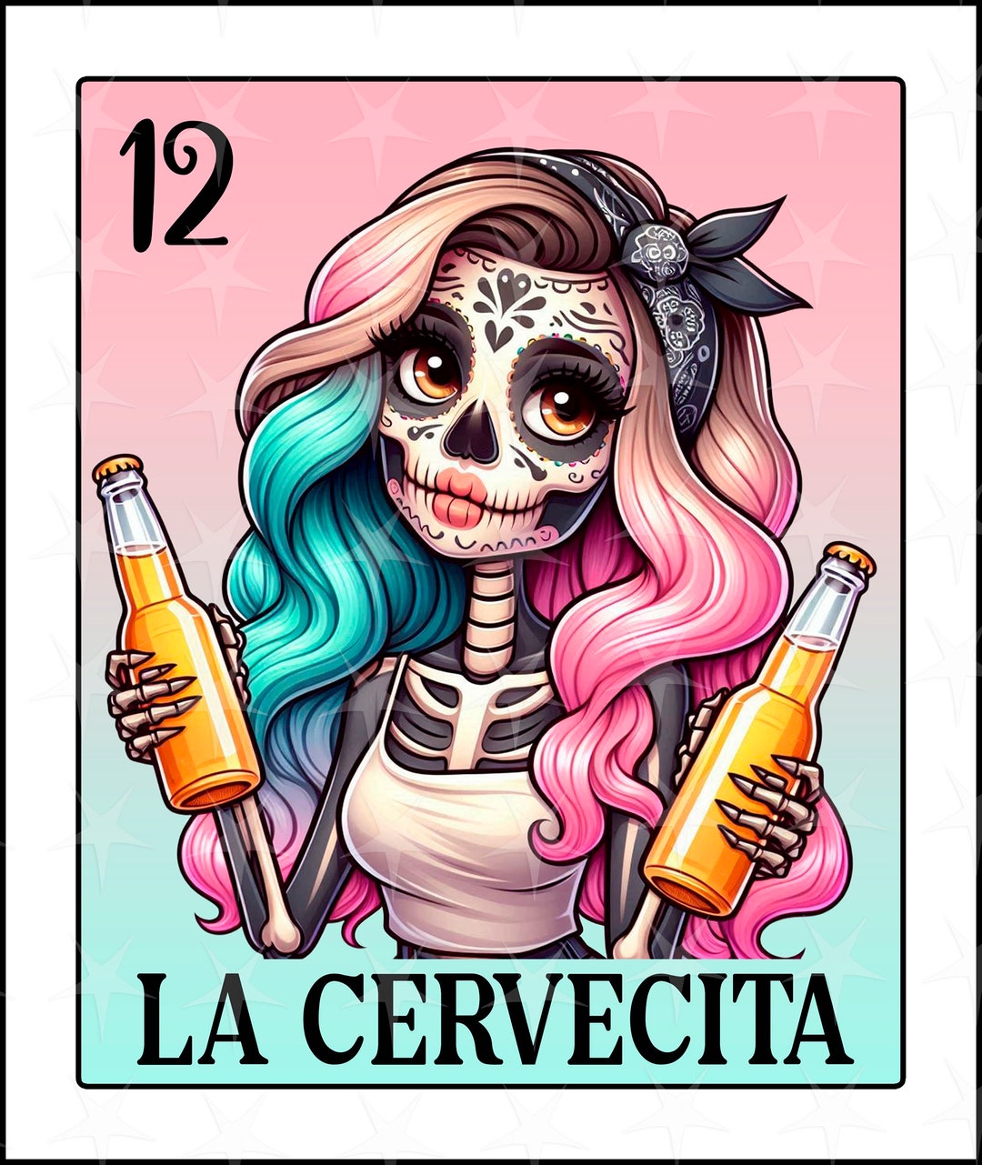 La Cervecita Loteria Card: Spanish Skeleton Design (PNG Digital ...