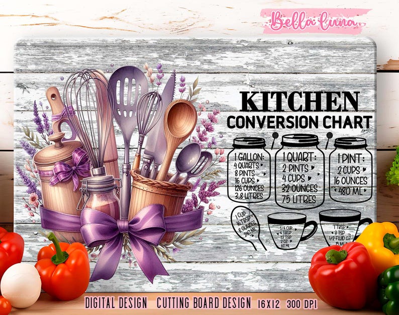 Kitchen Conversion Chart: Cutting Board Sublimation Design (digital ...