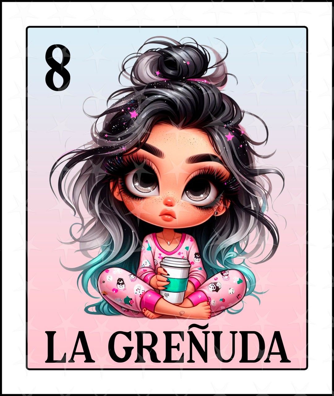 Loteria Card En Espanol, Sublimation Design, La Grenuda Chibi Girl Png ...