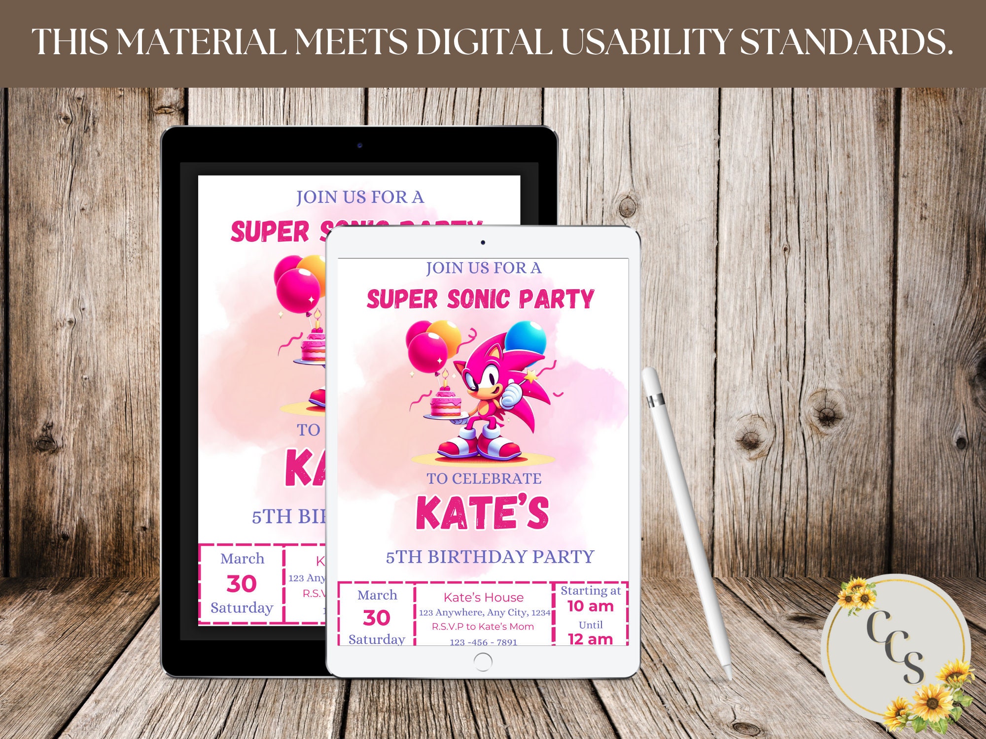 Sonic Birthday Invitation, Super Hedgehog Girls Party Invite, Super ...