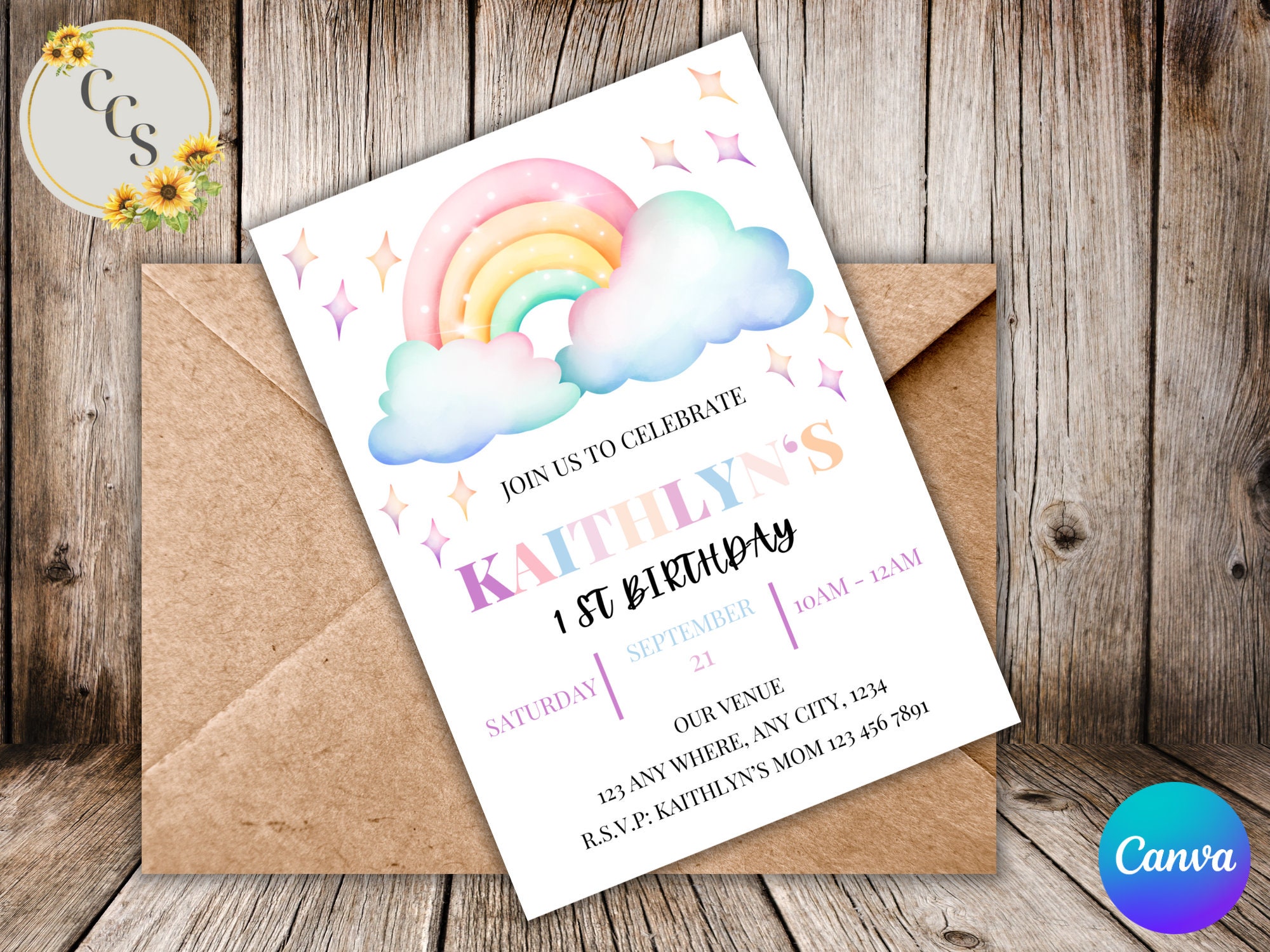 Watercolor Rainbow Birthday Invitation Rainbow Invite Colorful Rainbow ...