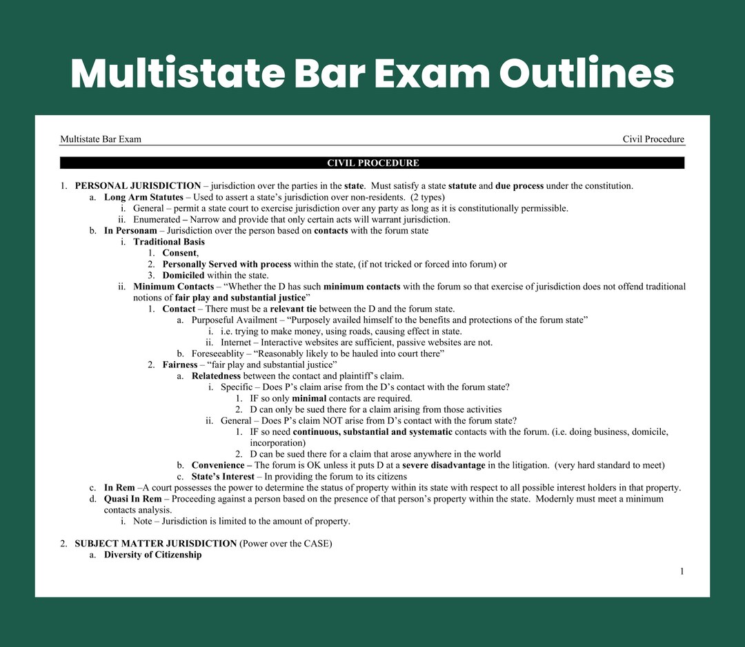 MBE Multistate Bar Exam Civil Procedure Outline MBE Preparation Law ...
