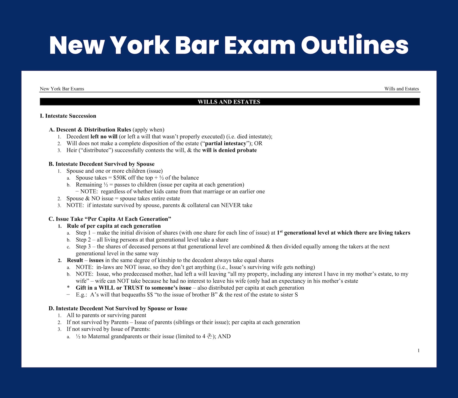 New York Bar Exam Outline - Wills and Estates - New York Law Course ...