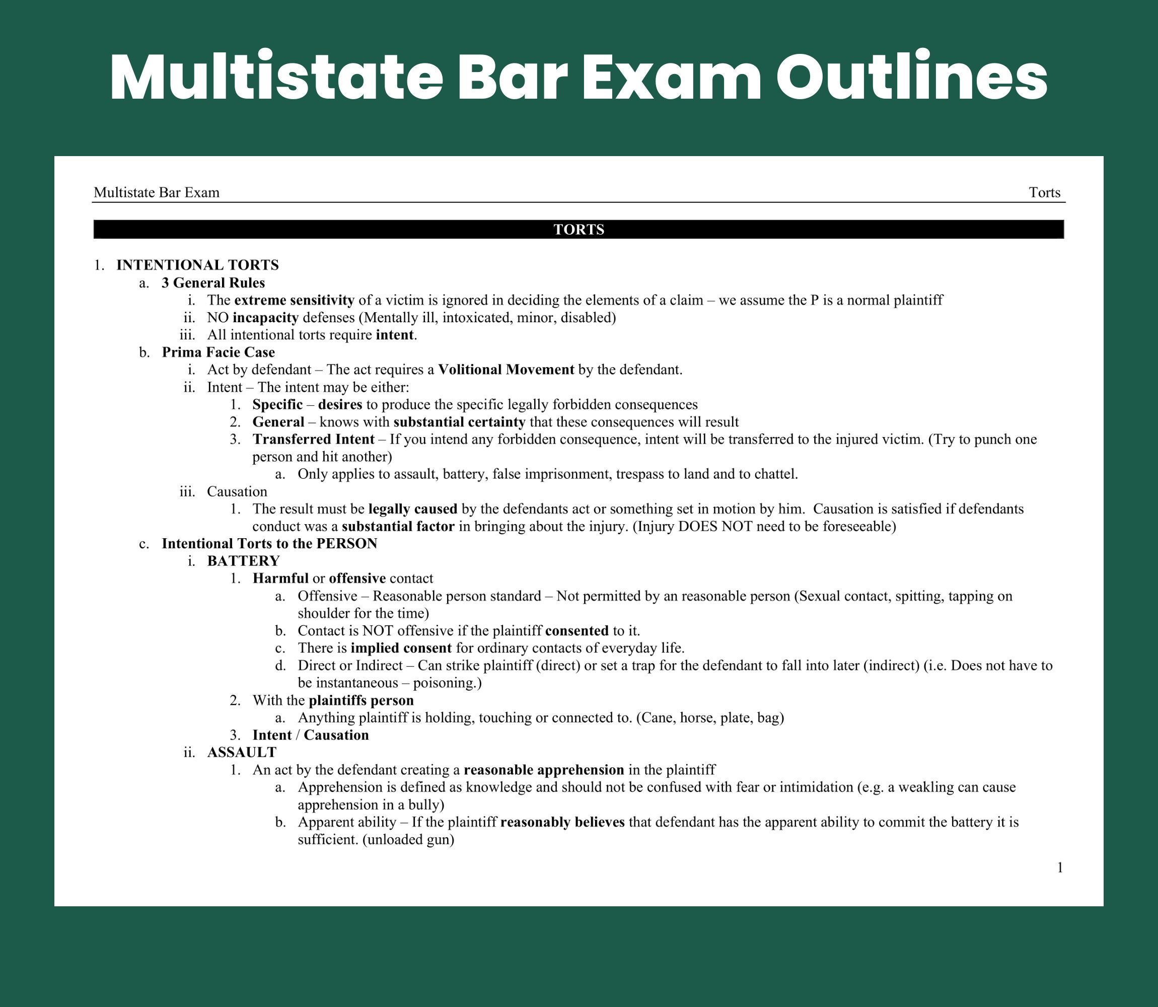MBE Bar Exam Outlines: All 7 Subject Areas Multistate Bar Exam Prep ...