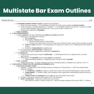 MBE Multistate Bar Exam Torts Outline MBE Preparation Law Notes UBE Bar ...
