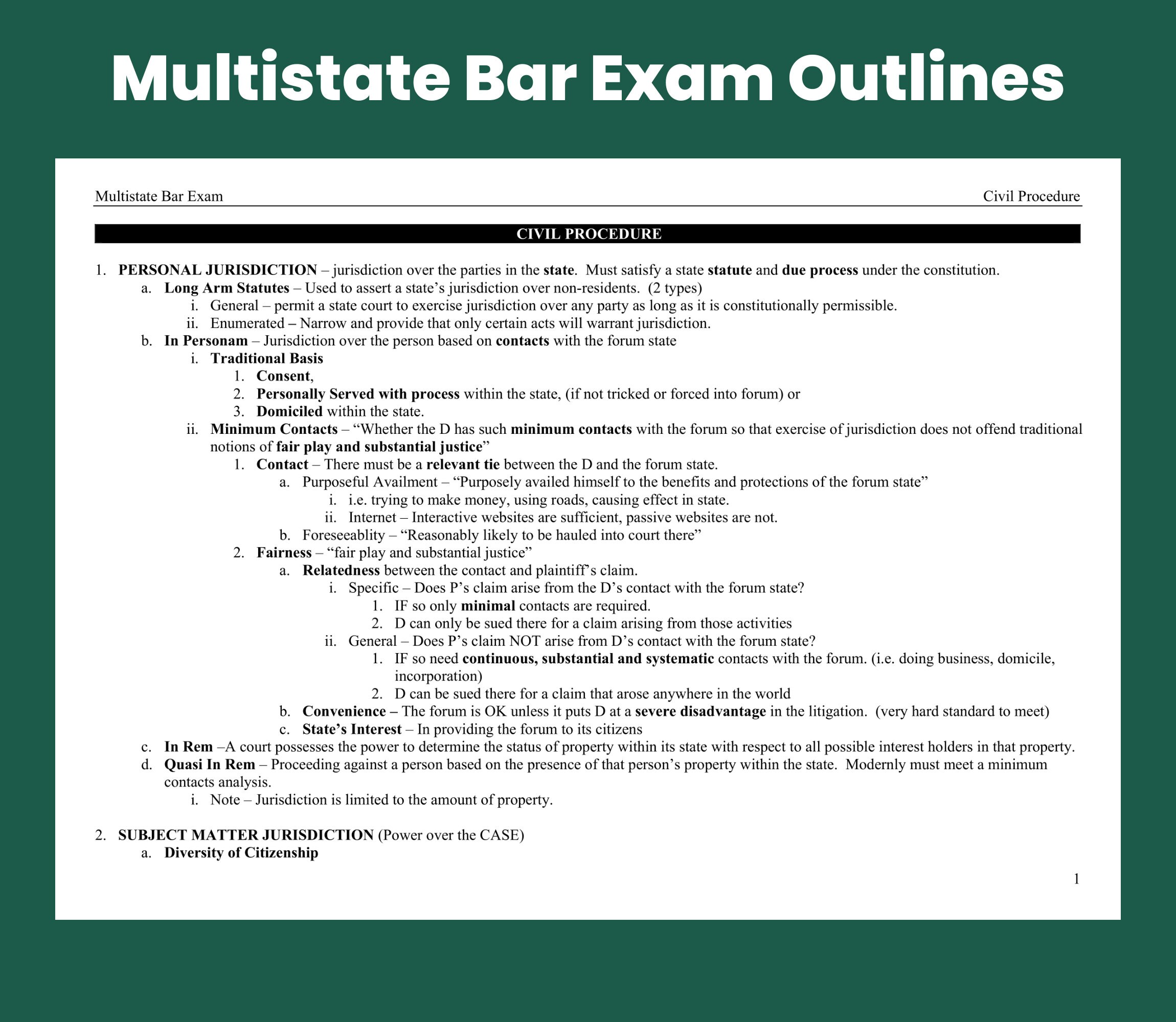 MBE Bar Exam Outlines: All 7 Subjects Multistate Bar Exam Prep Notes - Etsy