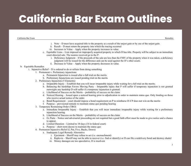 California Bar Exam Remedies Outline CA State Bar Exam Preparation Law ...