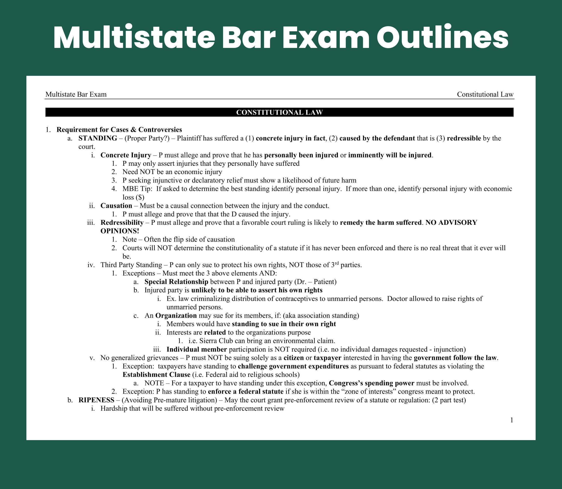 MBE Bar Exam Outlines: All 7 Subject Areas Multistate Bar Exam Prep ...