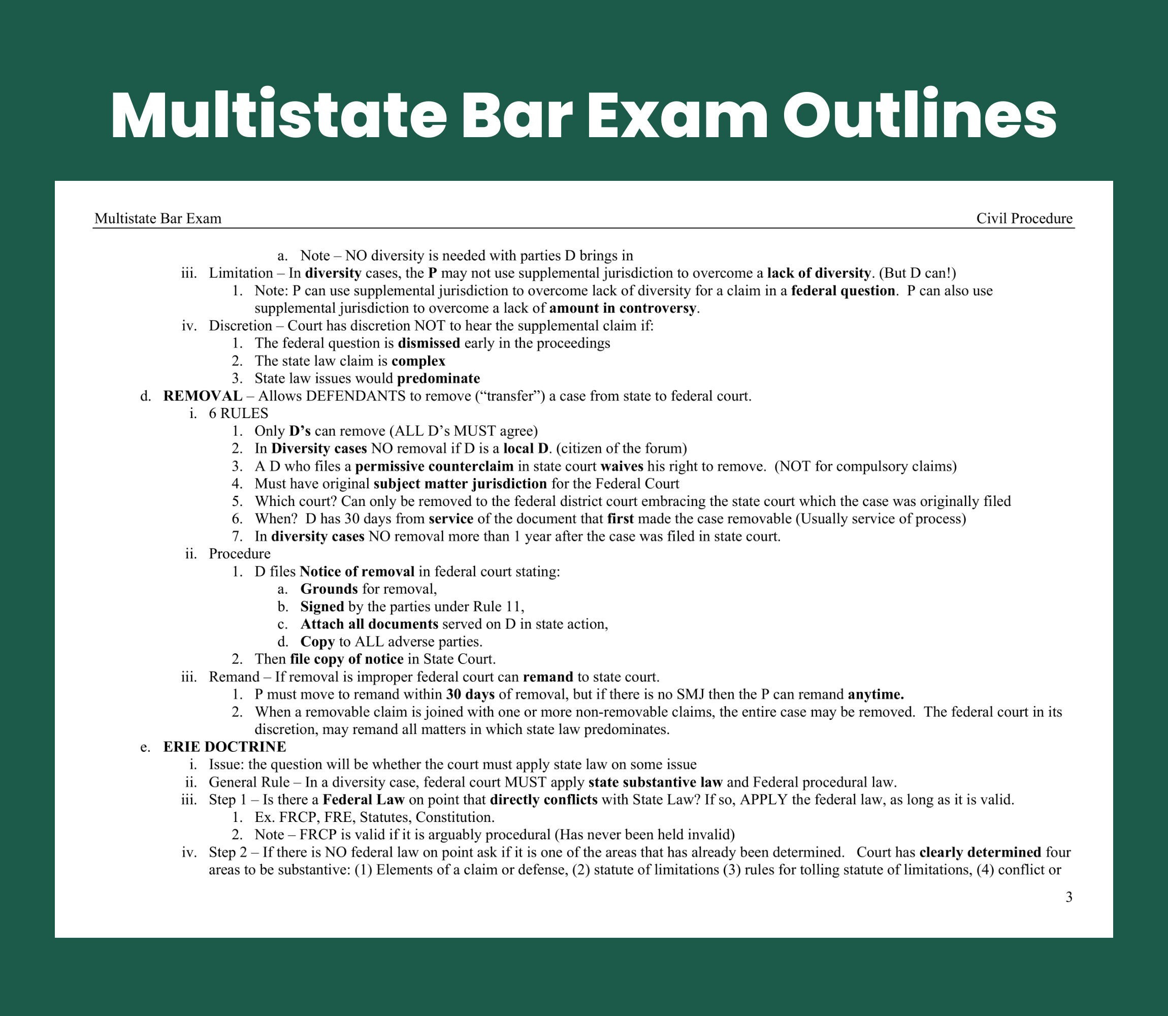 MBE Multistate Bar Exam Civil Procedure Outline MBE Preparation Law ...