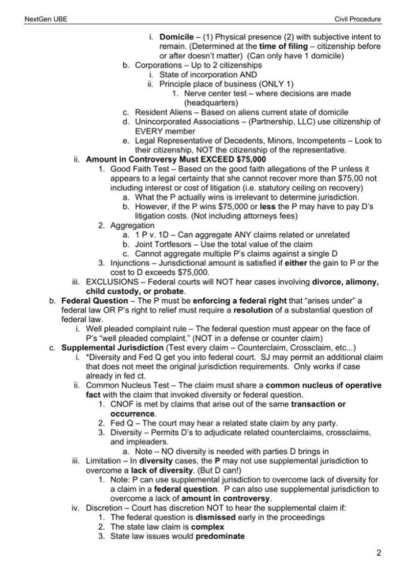 NEXTGEN UBE Outlines: Civil Procedure Uniform Bar Exam Prep Notes ...