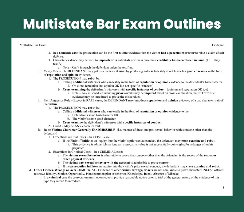 MBE Multistate Bar Exam Evidence Outline MBE Preparation Law Notes UBE ...