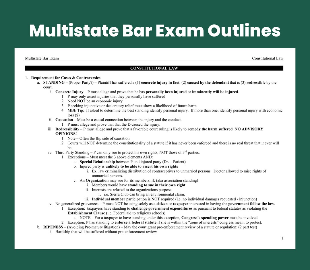 MBE Multistate Bar Exam Constitutional Law Outline MBE Preparation Law ...