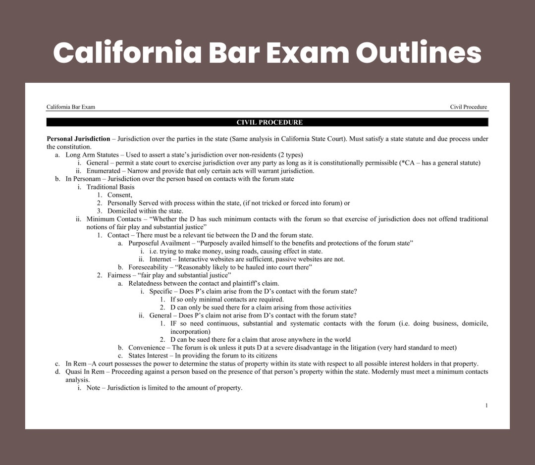 California Bar Exam Civil Procedure Outline CA State Bar Exam ...