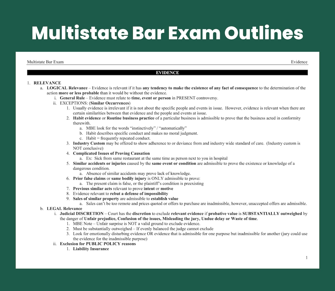 MBE Multistate Bar Exam Evidence Outline MBE Preparation Law Notes UBE ...