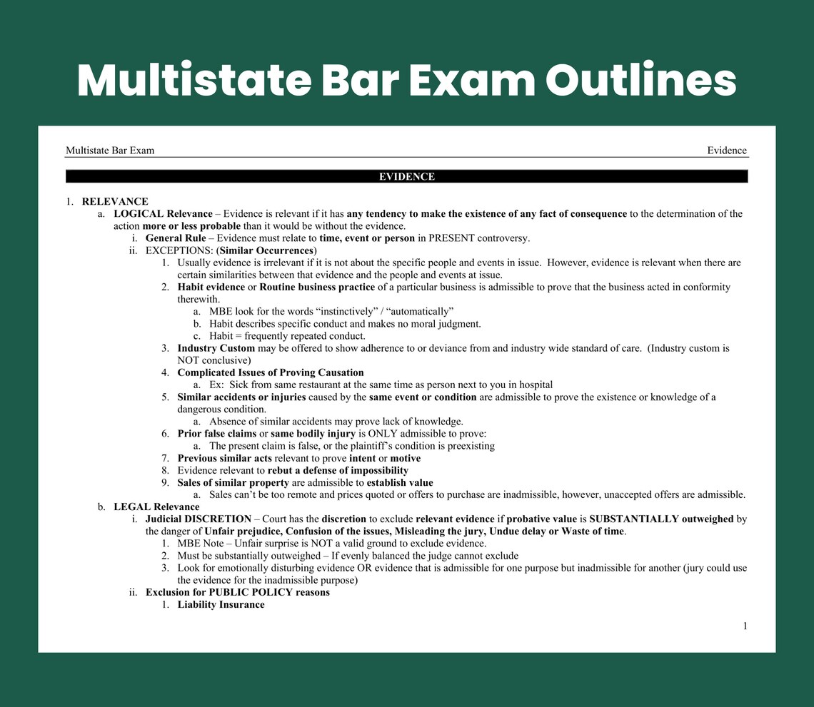 MBE Multistate Bar Exam Evidence Outline MBE Preparation Law Notes UBE ...