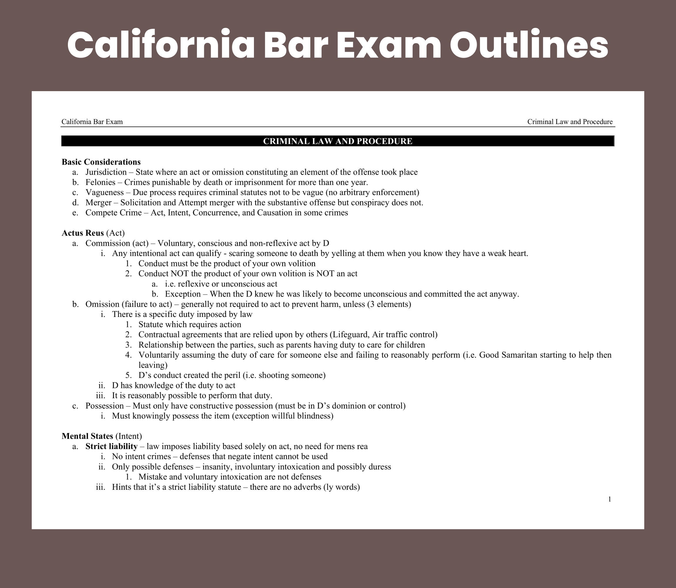 California Bar Exam Outlines All 13 Subjects CA State Bar Exam ...